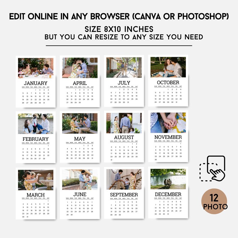 Editable Photo Calendar 2025, Photo Wall Calendar, Custom, Photo Gifts ...