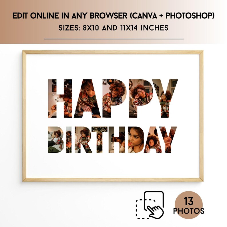 Birthday Photo Collage Template, Canva, Drag & Drop, Photoshop, Psd ...