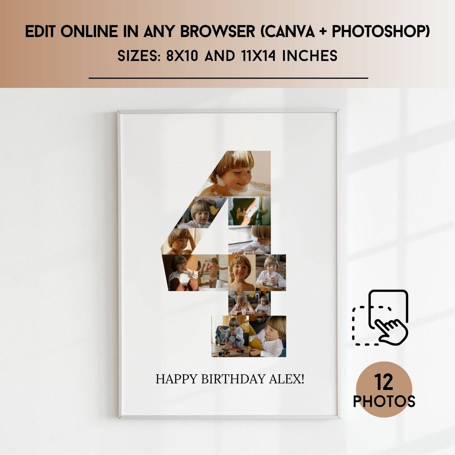 Number 4 Photo Collage Template, 4th Birthday Poster, Photo Milestone ...