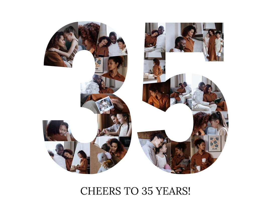 Number 35 Photo Collage Template, Personalized, 35th Birthday Gift ...