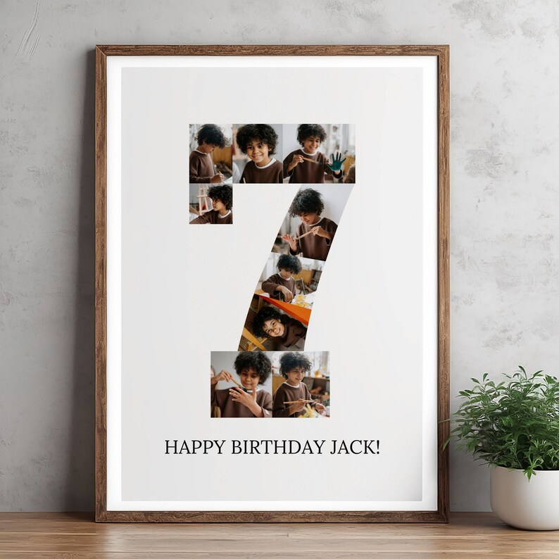 Number 7 Photo Collage Template, 7th Birthday Decor, Photo Milestone ...