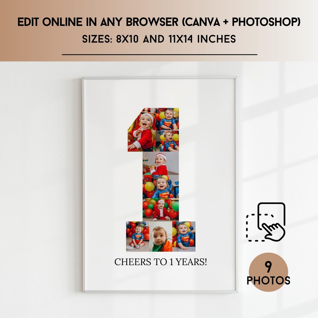 Number 1 Photo Collage Template, First Birthday Poster, Photo Milestone ...