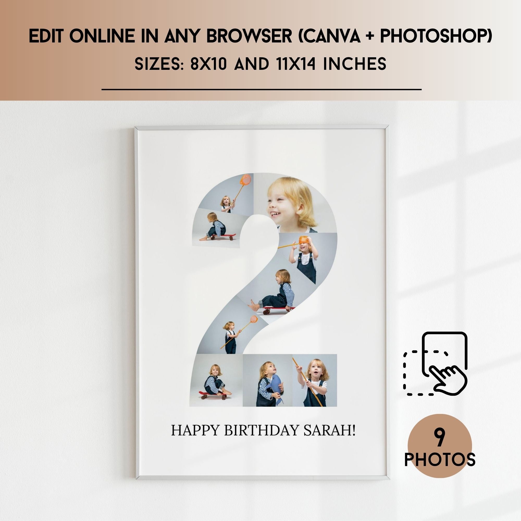 Number 2 Photo Collage Template, 2nd Birthday Poster, Photo Milestone ...
