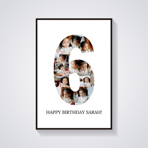 Number 6 Photo Collage Template, 6th Birthday Decor, Photo Milestone ...