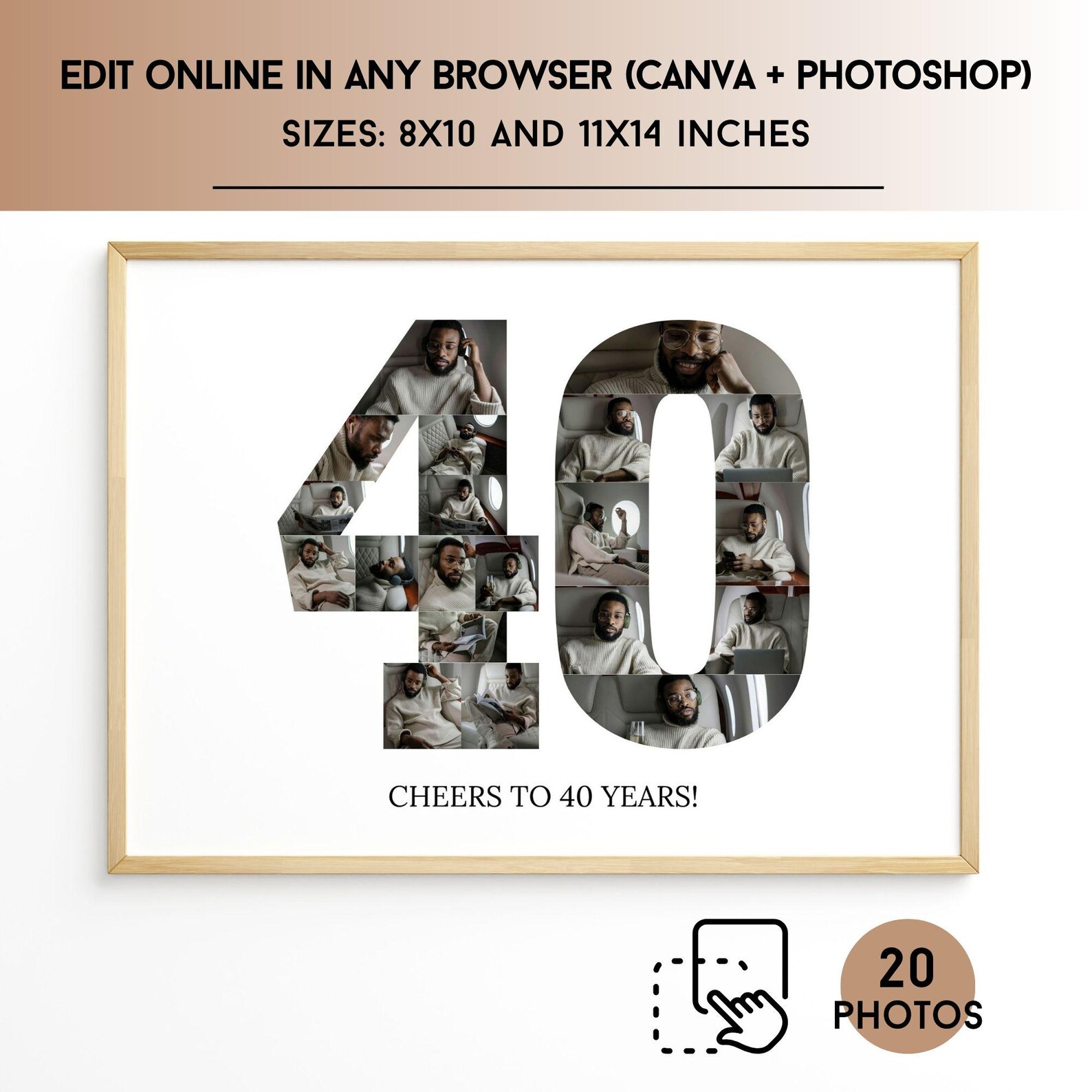 Number 40 Photo Collage Template, Personalized, 40th Birthday Gift ...