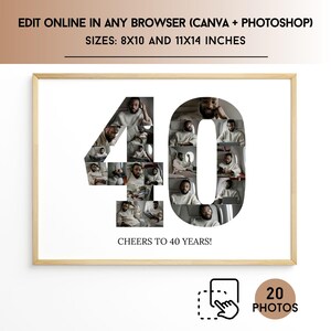 Number 40 Photo Collage Template, Personalized, 40th Birthday Gift ...
