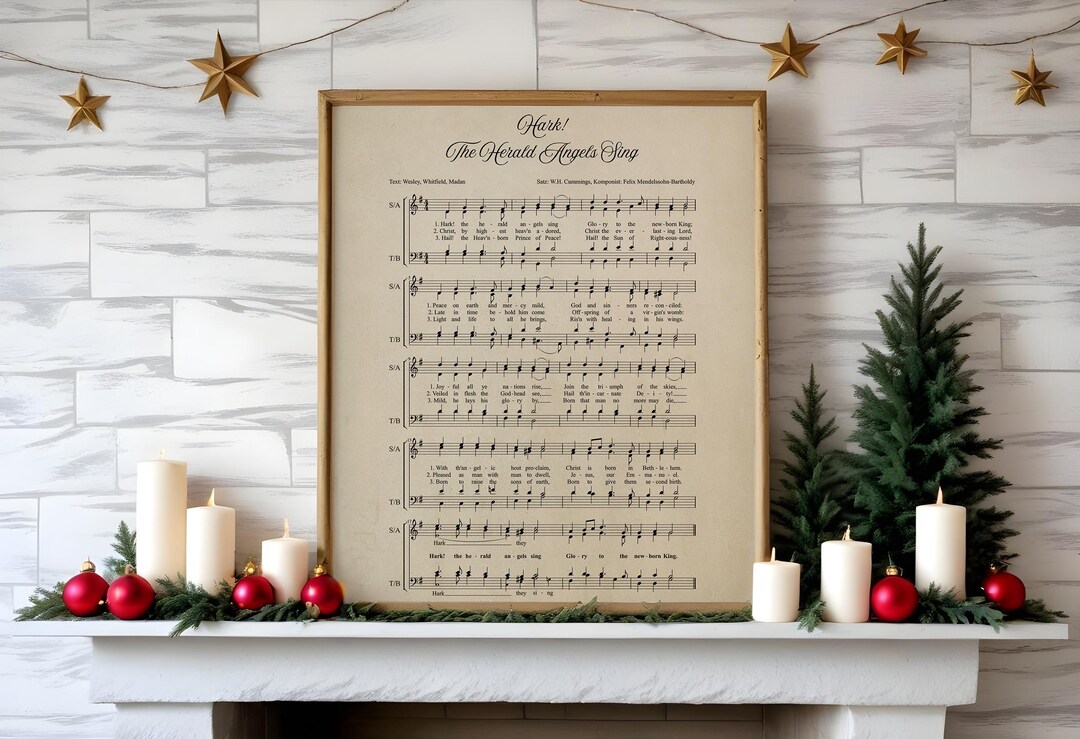 Hark! the Herald Angels Sign, Aged Antique Piano Music Sheet, Vintage ...