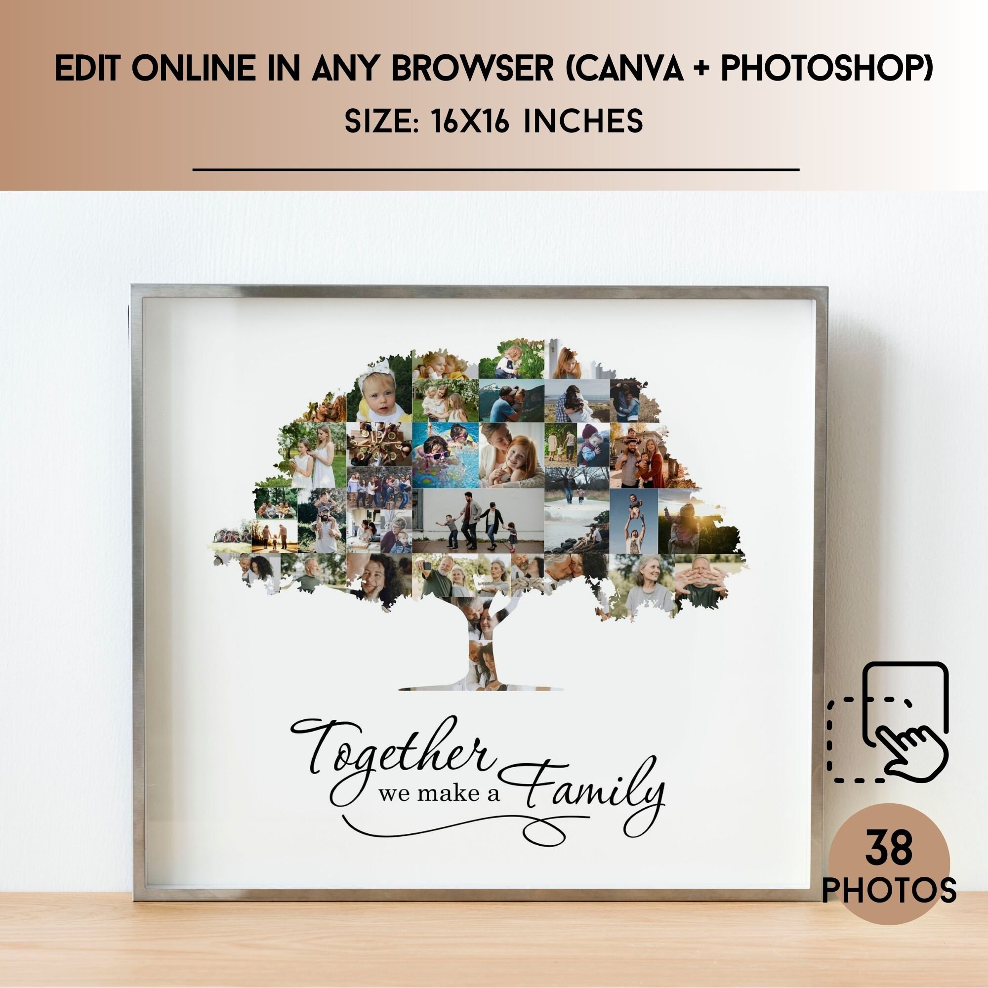 Family Tree Photo Collage Template, Canva, Drag & Drop, Photoshop,psd ...