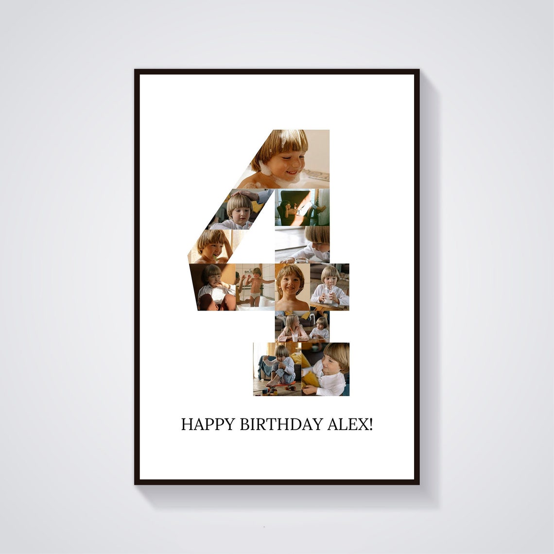 Number 4 Photo Collage Template, 4th Birthday Poster, Photo Milestone ...