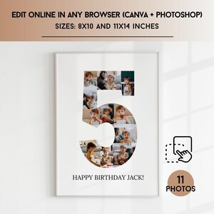 Number 5 Photo Collage Template, 5th Birthday Decor, Photo Milestone ...