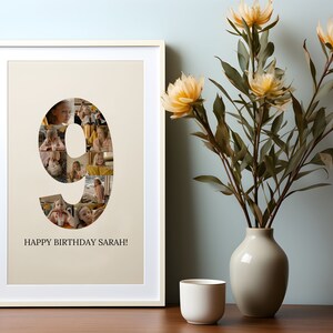 Number 9 Photo Collage Template, 9th Birthday Decor, Photo Milestone ...