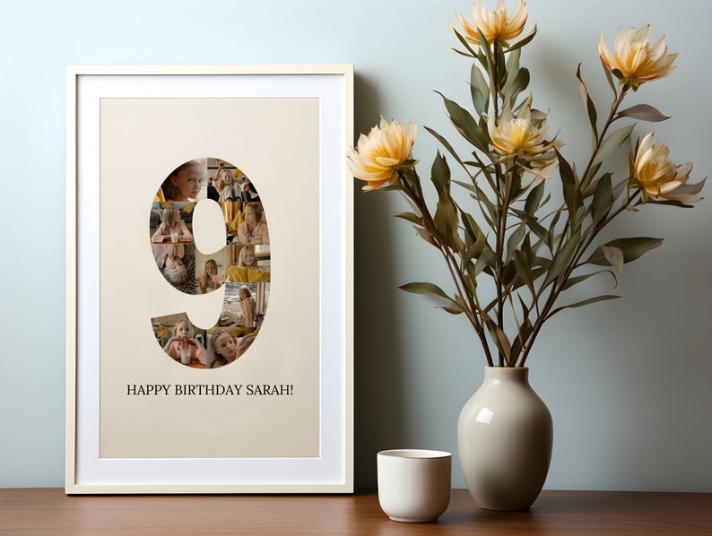 Number 9 Photo Collage Template, 9th Birthday Decor, Photo Milestone ...