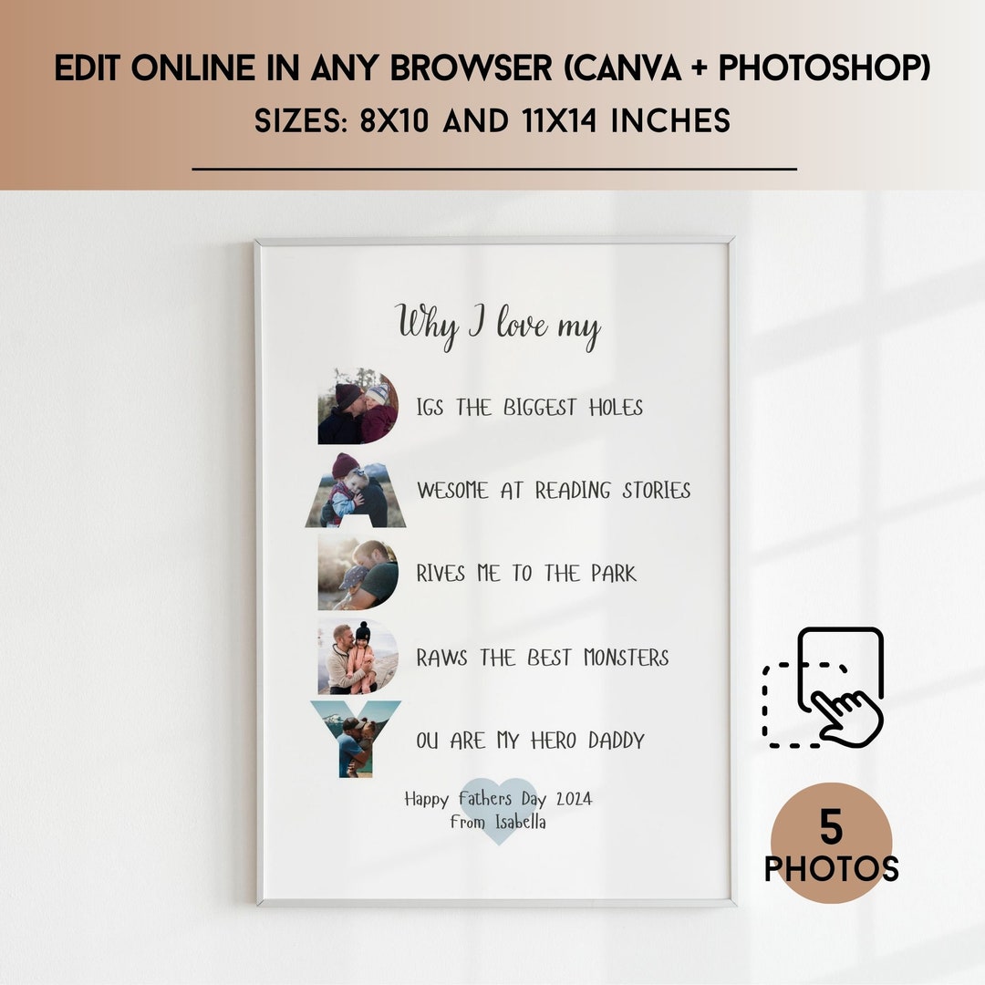 Daddy Photo Collage Template, DIY, Gift for Father's Day | Birthday ...