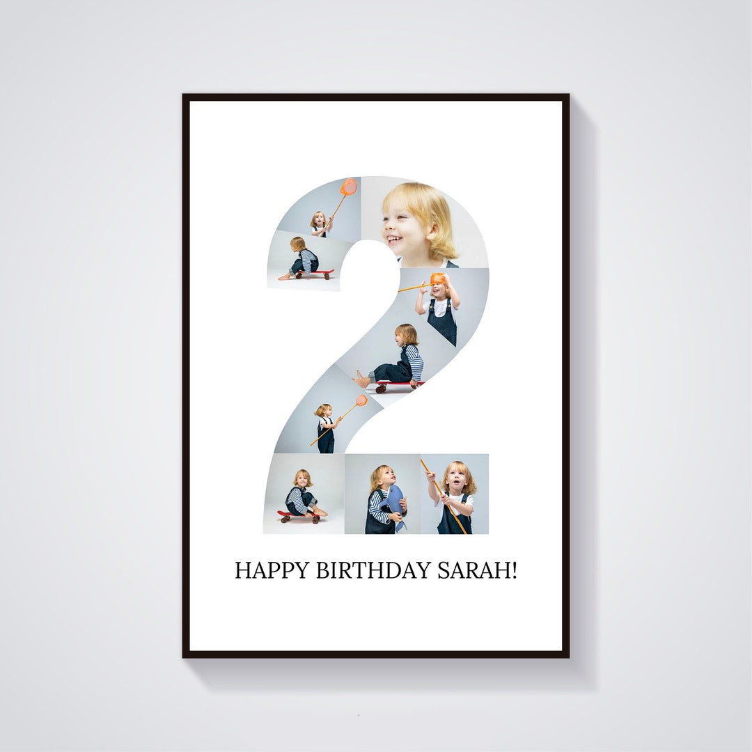 Number 2 Photo Collage Template, 2nd Birthday Poster, Photo Milestone ...