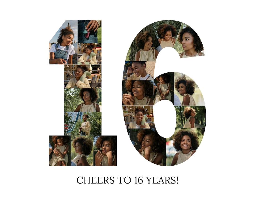 16 Number Photo Collage Template, Personalized, Sweet Sixteen ...