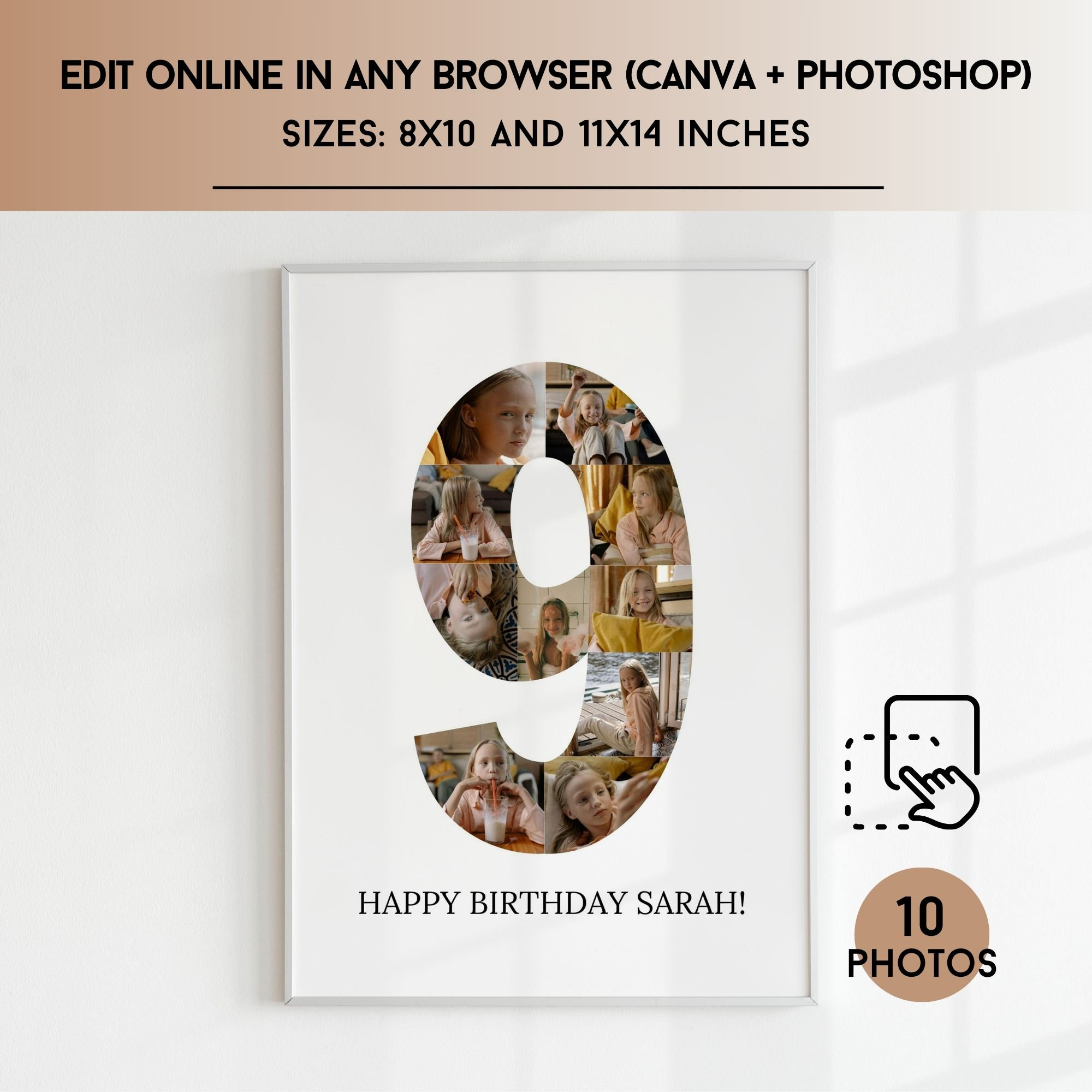 Number 9 Photo Collage Template, 9th Birthday Decor, Photo Milestone ...