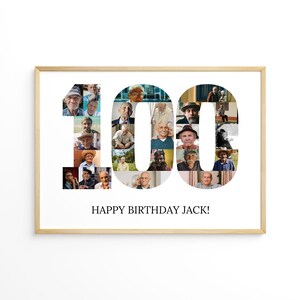 Number 100 Photo Collage Template, Personalized, 100th Birthday Gift ...