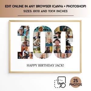 Number 100 Photo Collage Template, Personalized, 100th Birthday Gift ...