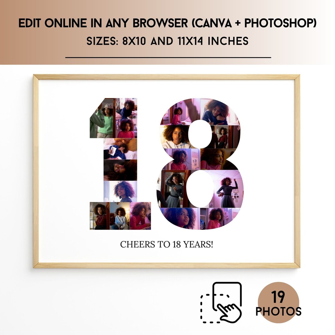 Editable, 18 Number Photo Collage Template, Personalized, 18th Birthday ...