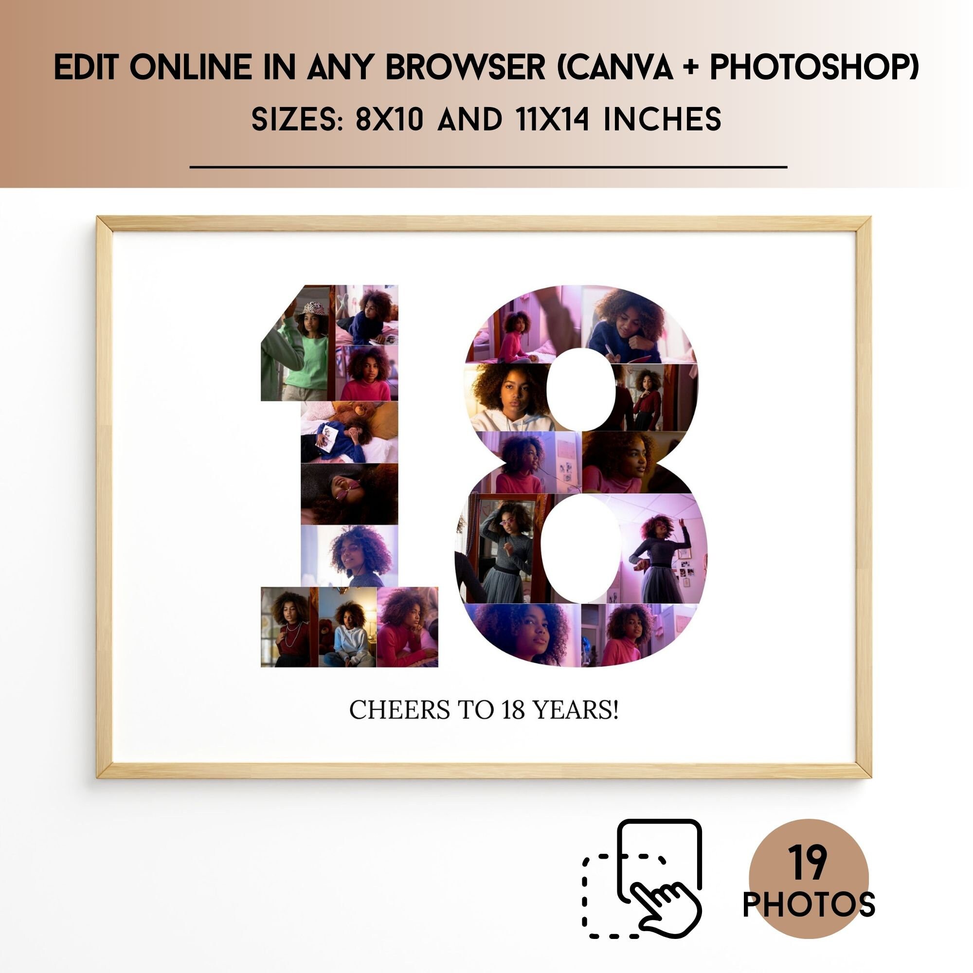 Editable, 18 Number Photo Collage Template, Personalized, 18th Birthday ...