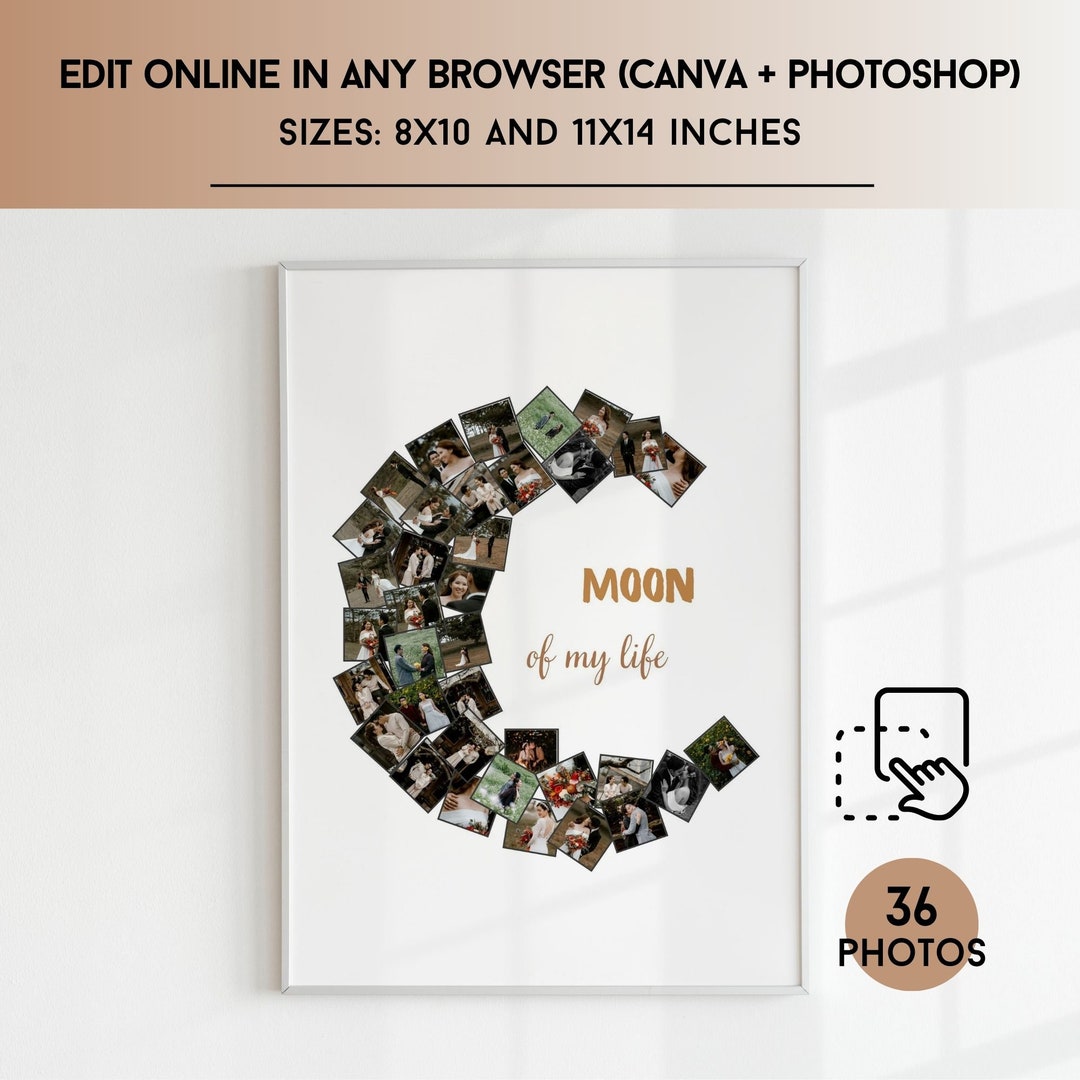 Moon Shape Photo Collage Template, Personalized, Anniversary Gift, Moon ...