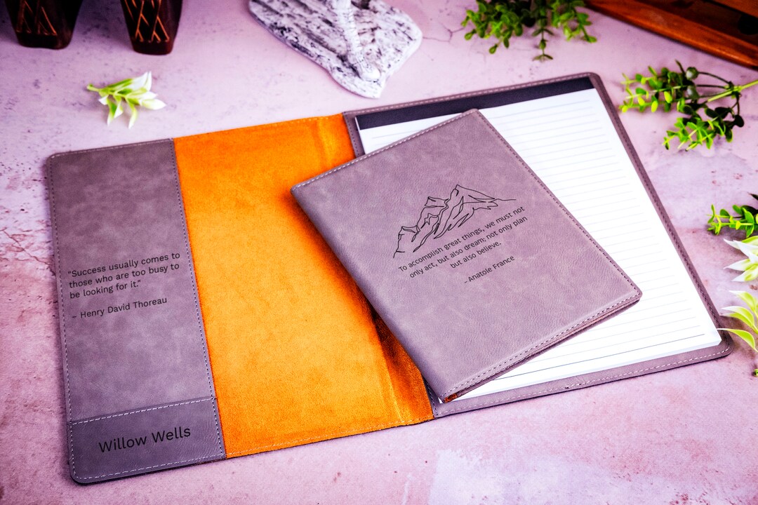 Personalized Quote Engraved Leather Portfolio, Notebook Cover, Custom ...
