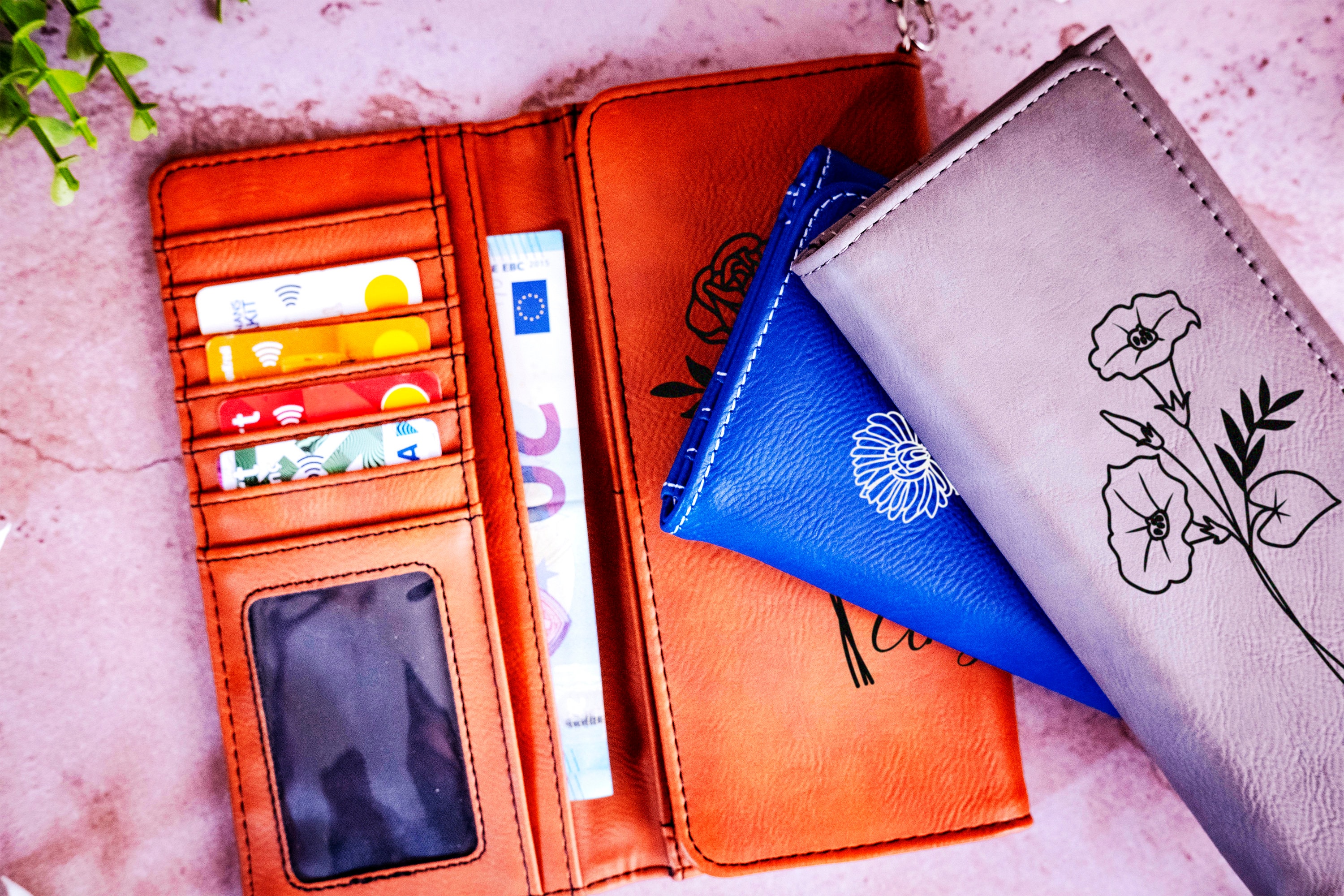 Birth Flower Wallet for Women, Slim Leather Wallet, Leather Wallet ...