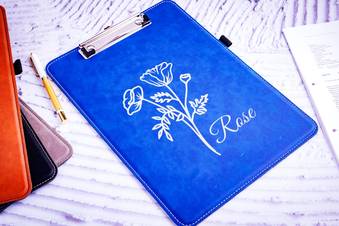 Birth Flower Engraved Leather Clipboard, Custom Business Clipboards ...