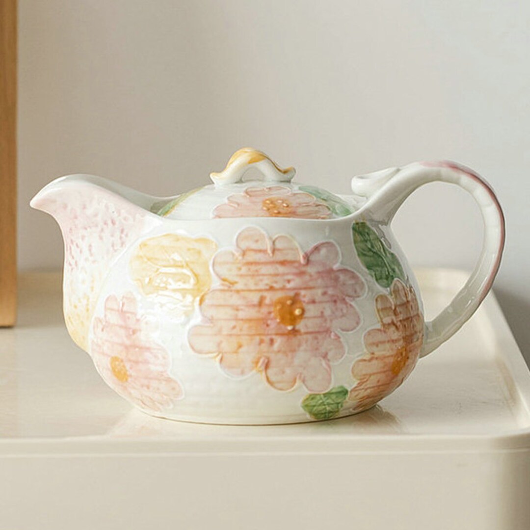 Beautiful Hand-painted Flower Teapot Ceramic Tea Set With Filter ...