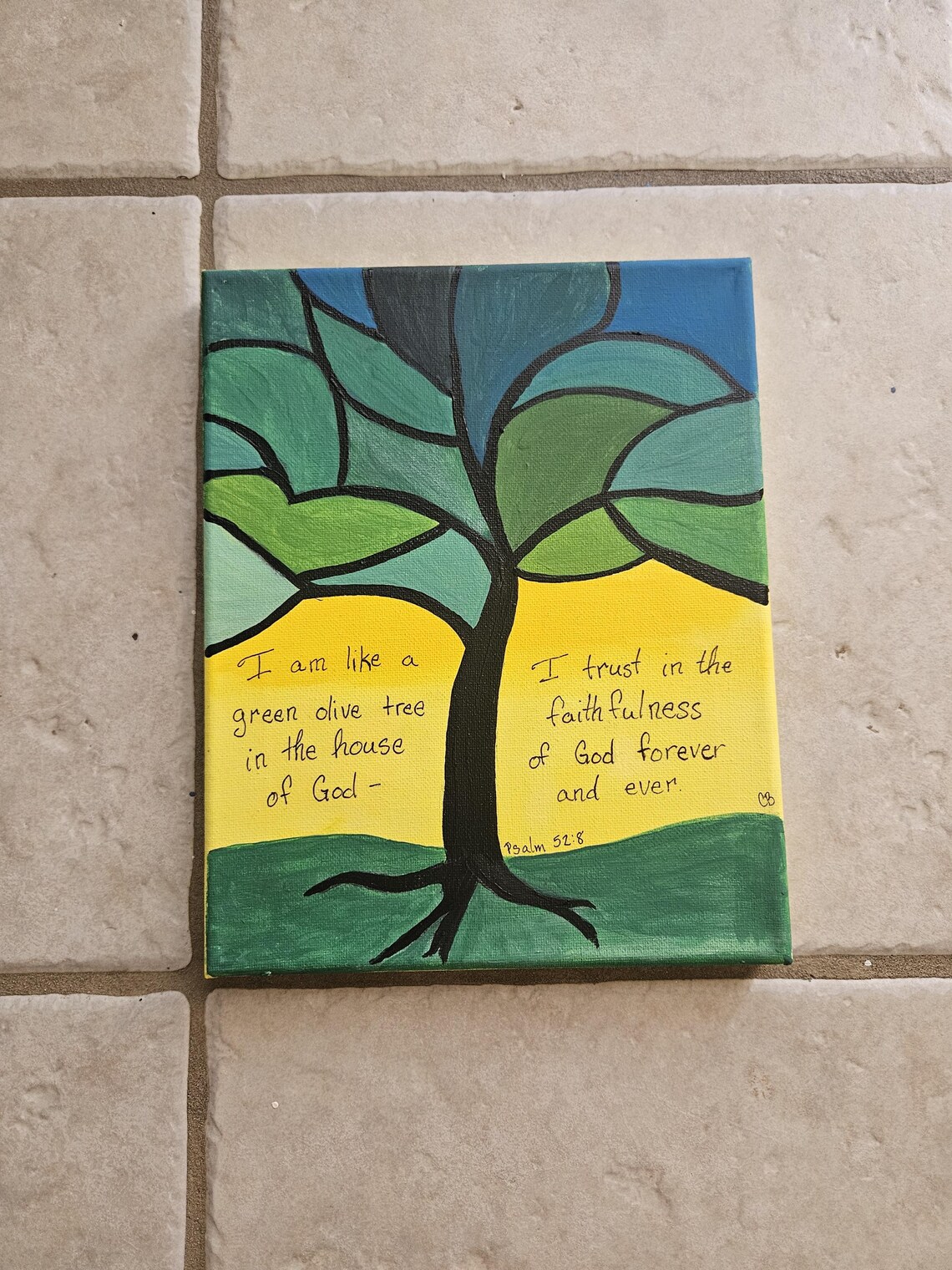 Abstract Tree Painting in Acrylic, Psalm 52:8, Canvas 8x10, Gift ...