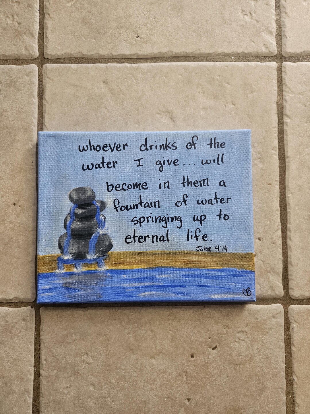 Rock Fountain Painting in Acrylic, John 4:14, Canvas 8x10, Gift ...
