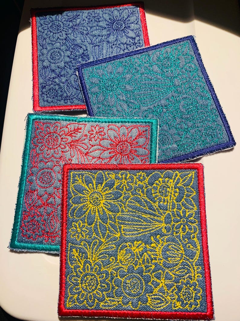 Set of 4 Embroidered Coasters - Etsy