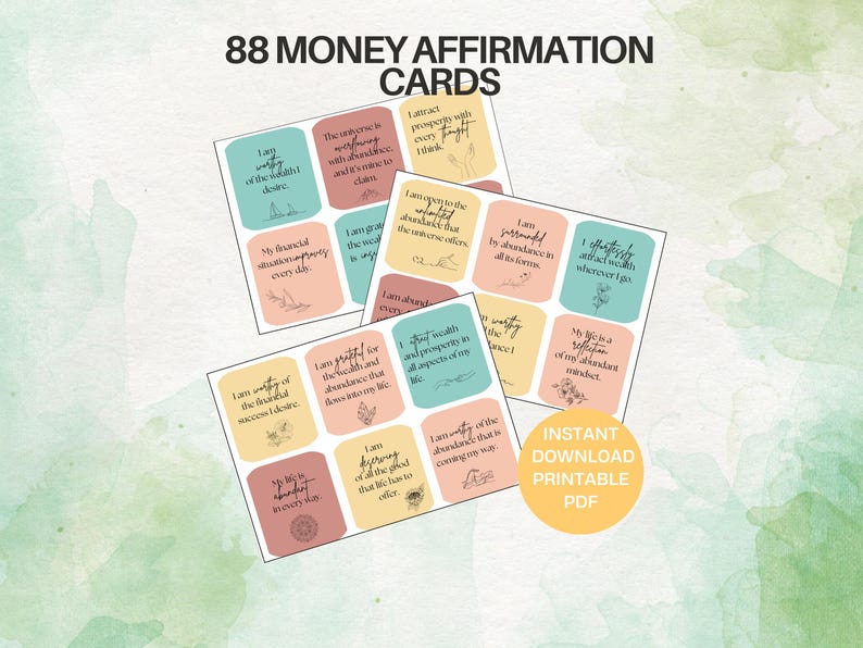 88 Printable Money Affirmation Cards Digital Download PDF Wealth and ...