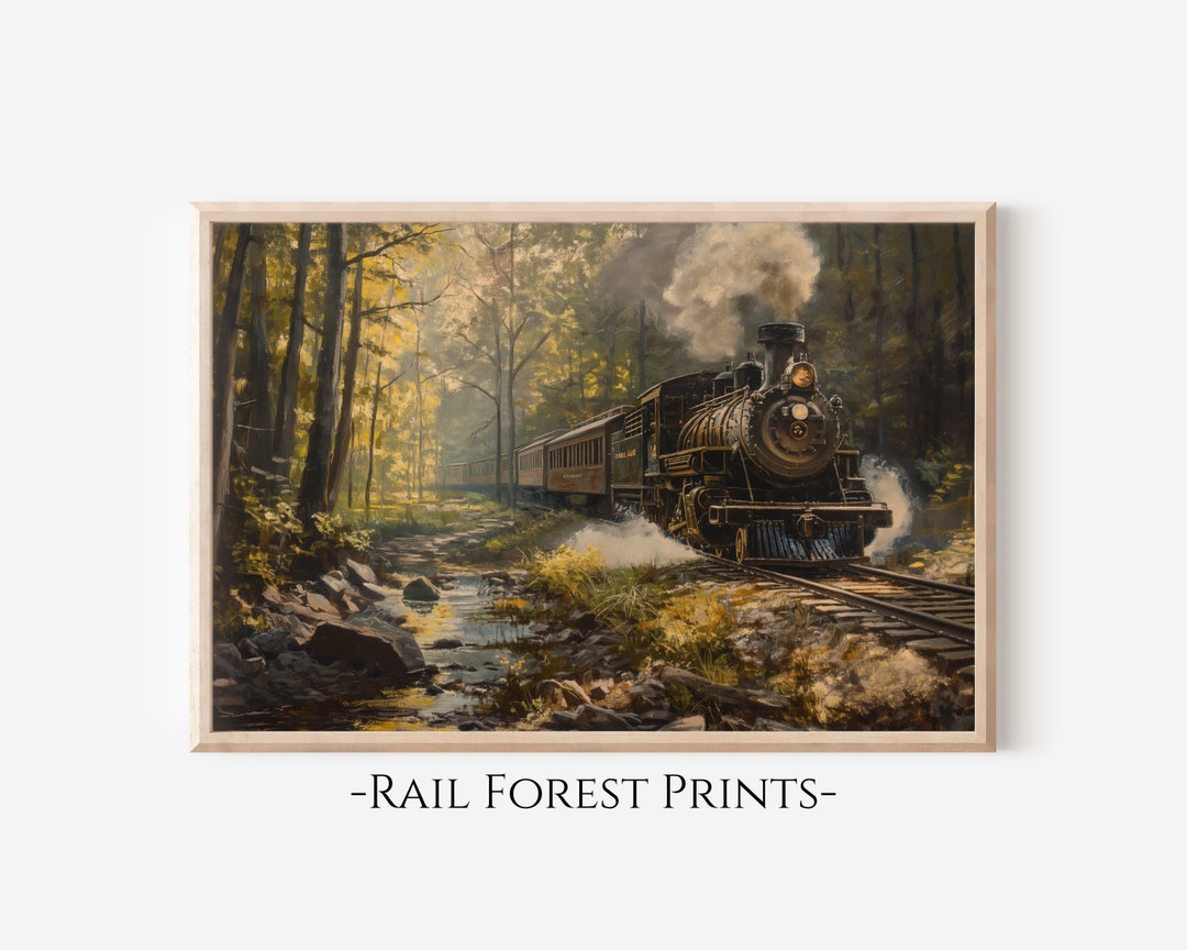Forest Steam Train Poster, Locomotive Wall Art, Vintage Style Print ...