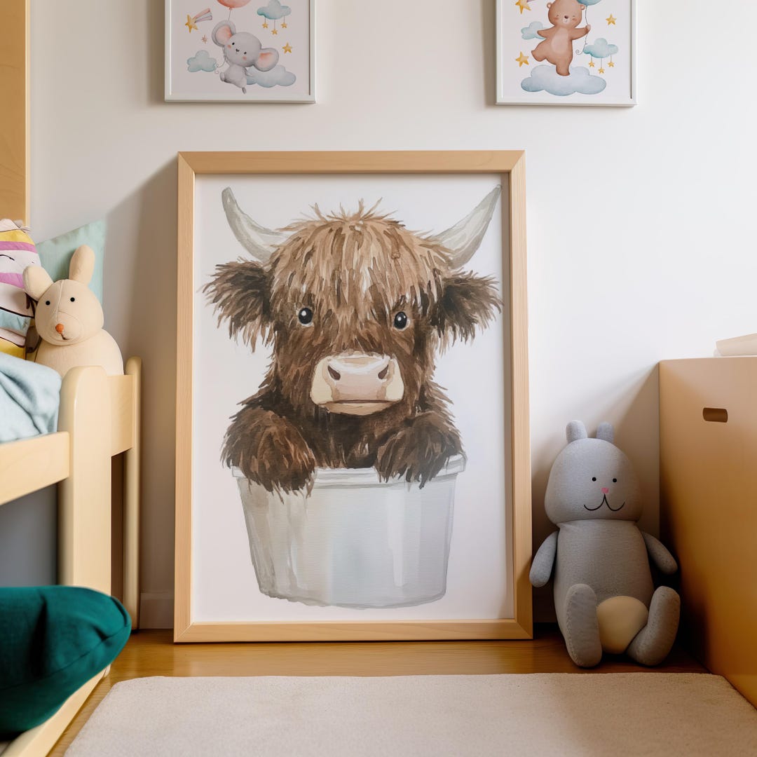 Cute Baby Highland Cow Art Nursery Decor, Cow Print, Farm Wall Art ...