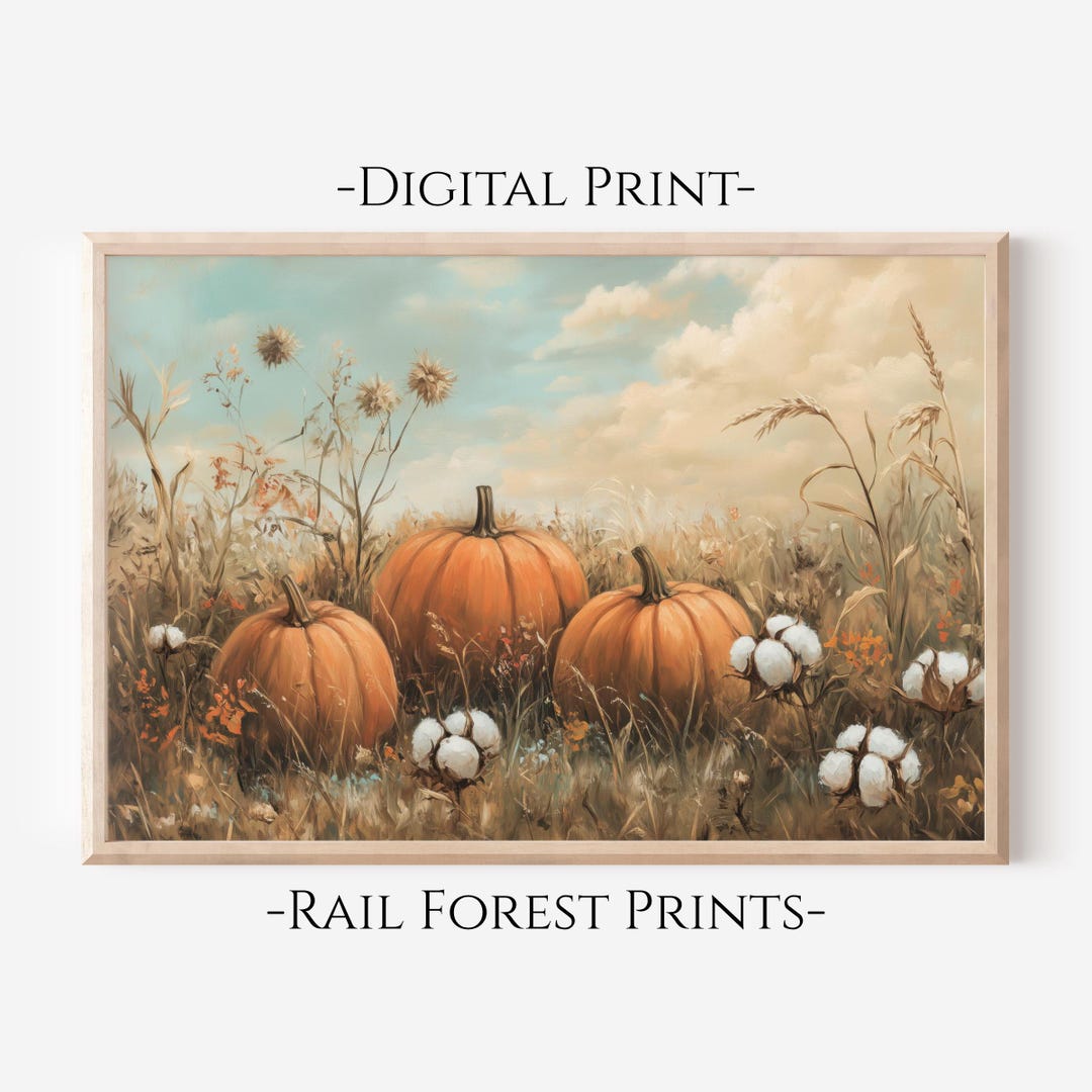 Fall Wildflower Field Art Autumn Artwork, Seasonal Home Decor, Pumpkin ...