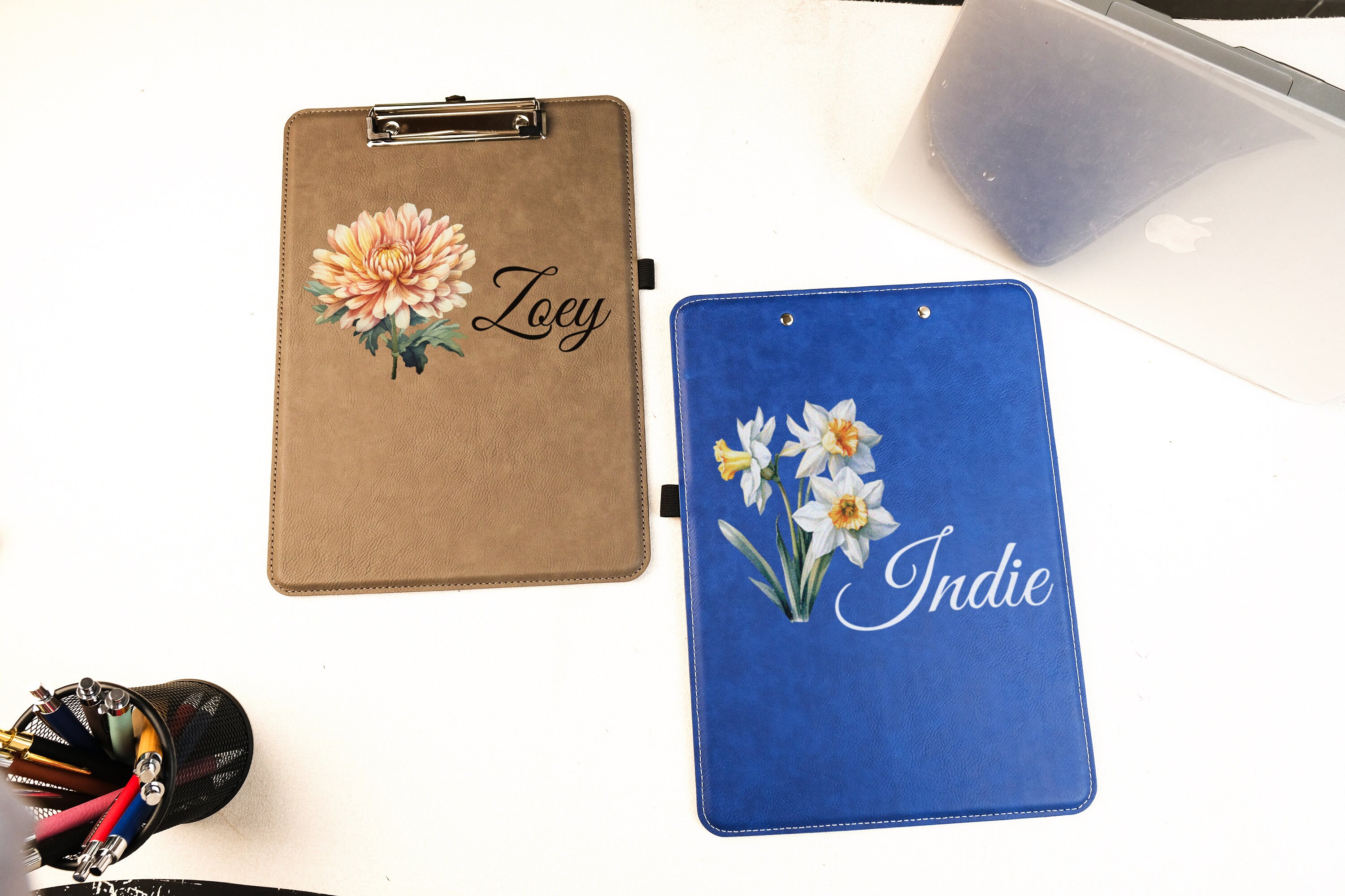 Personalized Birth Flower Clipboard, Leather Clipboard, Birth Flower ...