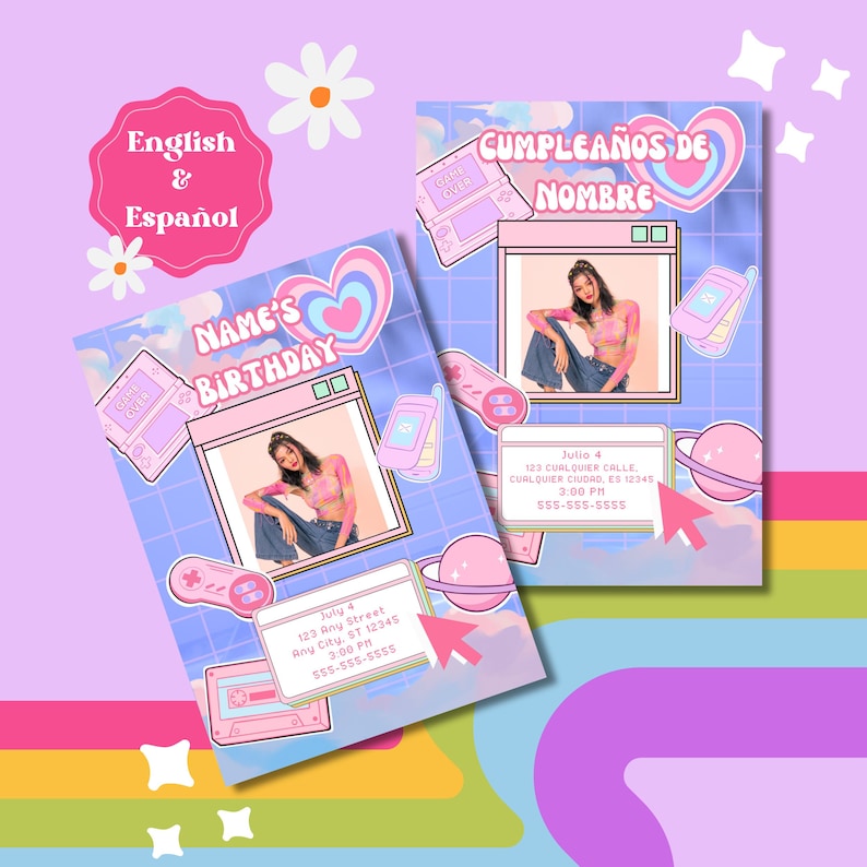 Editable Y2K 2000s Birthday Party Invitation – Pink Purple Throwback ...