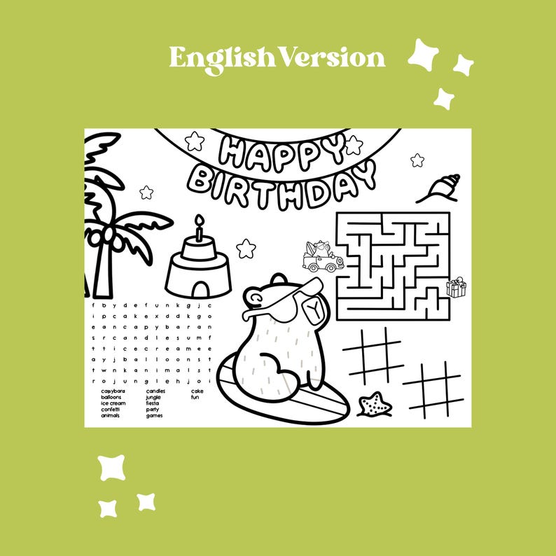 Cute Beach Capybara Birthday Party Coloring Sheet – Capy Printable ...