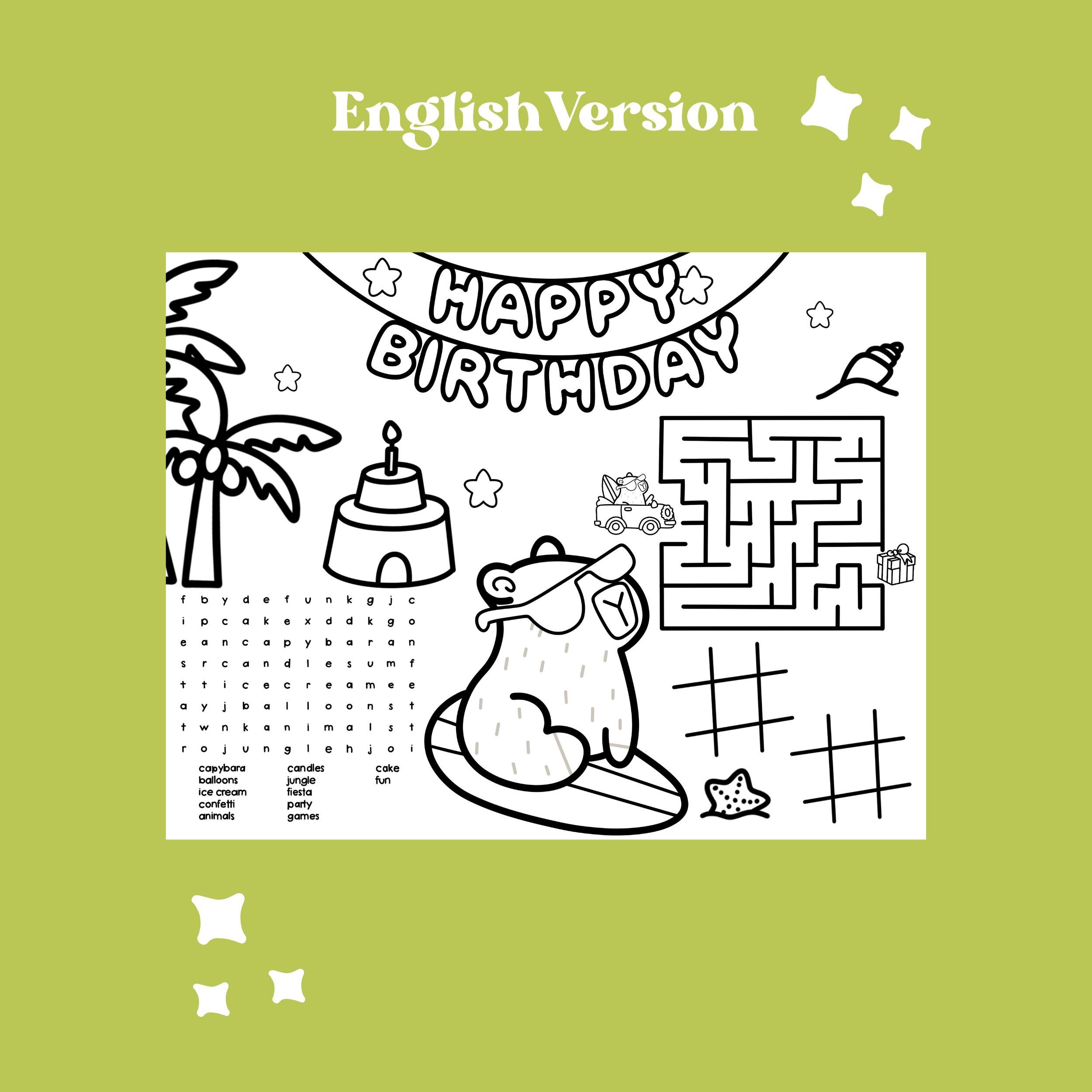 Cute Beach Capybara Birthday Party Coloring Sheet – Capy Printable ...