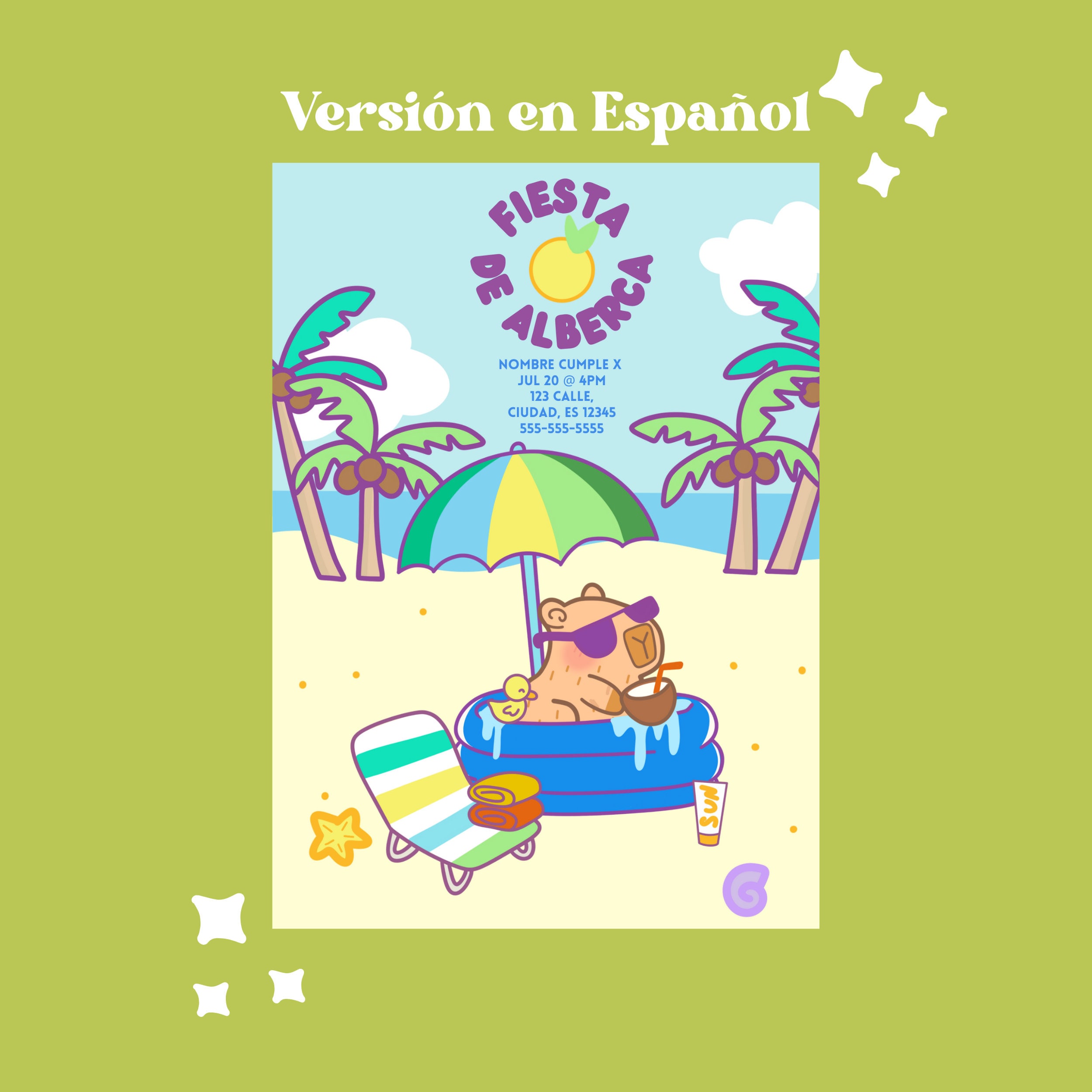 Capybara Pool Party Birthday Invitation: Editable Template in English ...