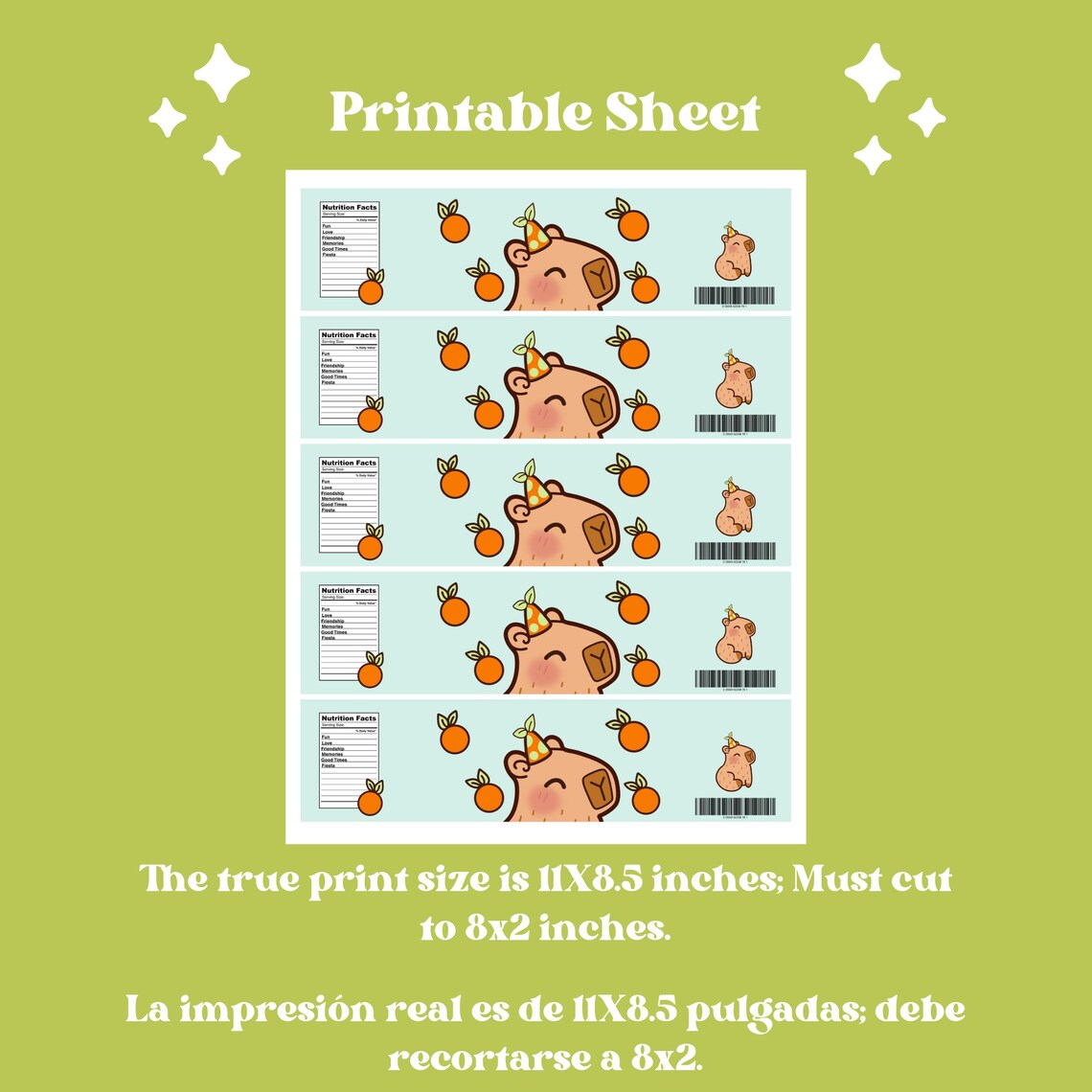 Capybara Printable Water Bottle Label for Parties - DIY - Printable PDF ...