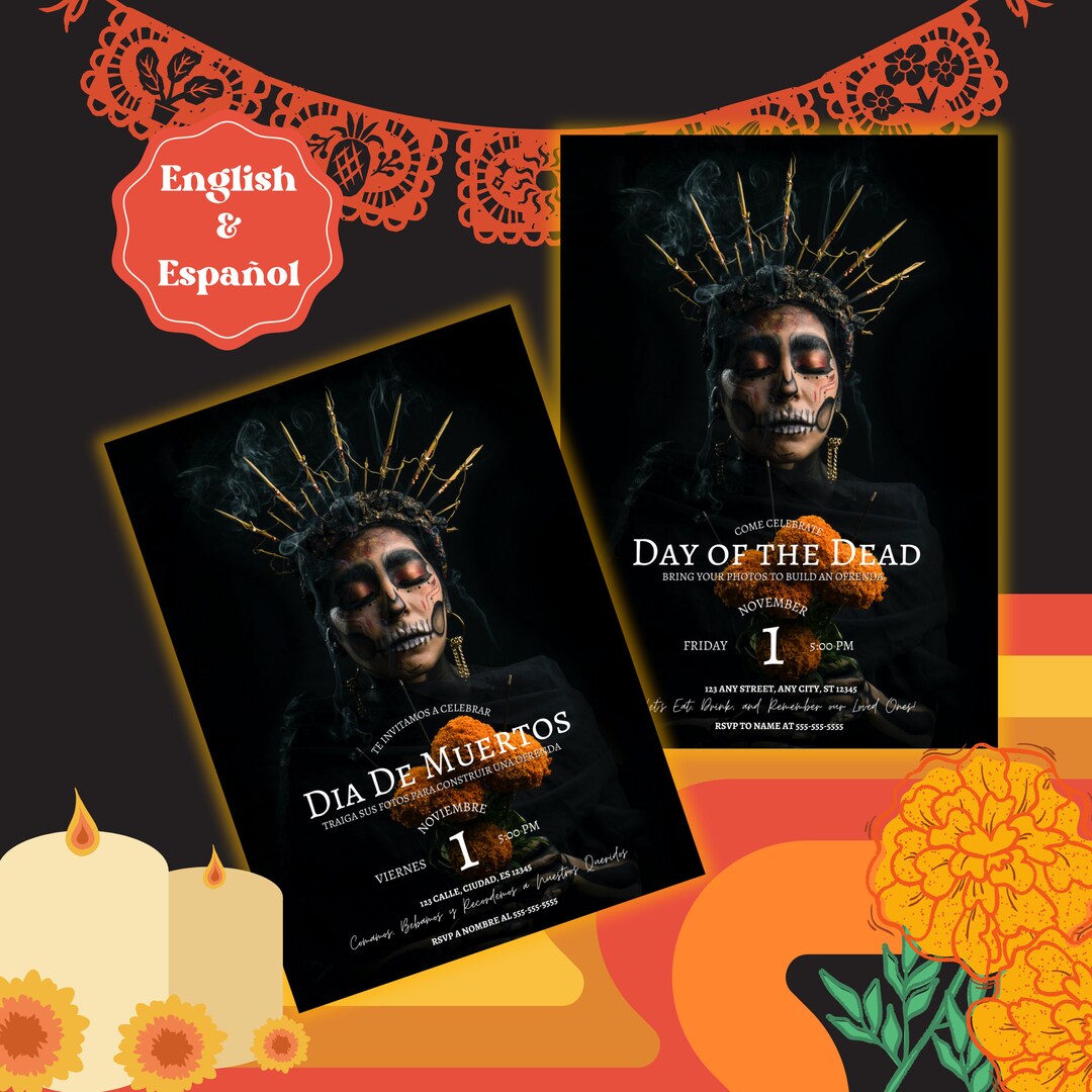 Catrina Dia De Muertos Invitation – Calavera Fiesta, Editable Template ...