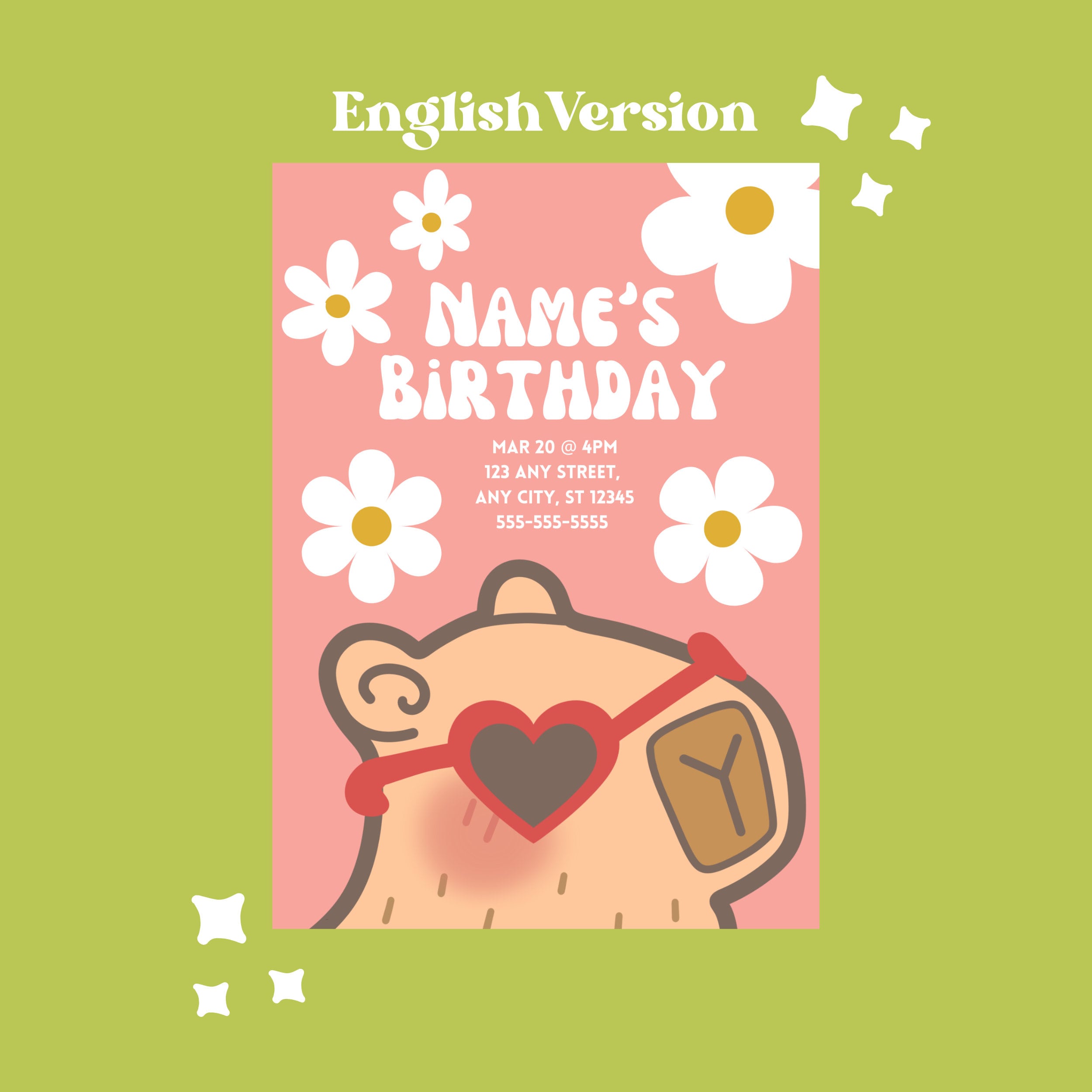 Retro Capybara Birthday Invitation: Editable Digital Template (english ...
