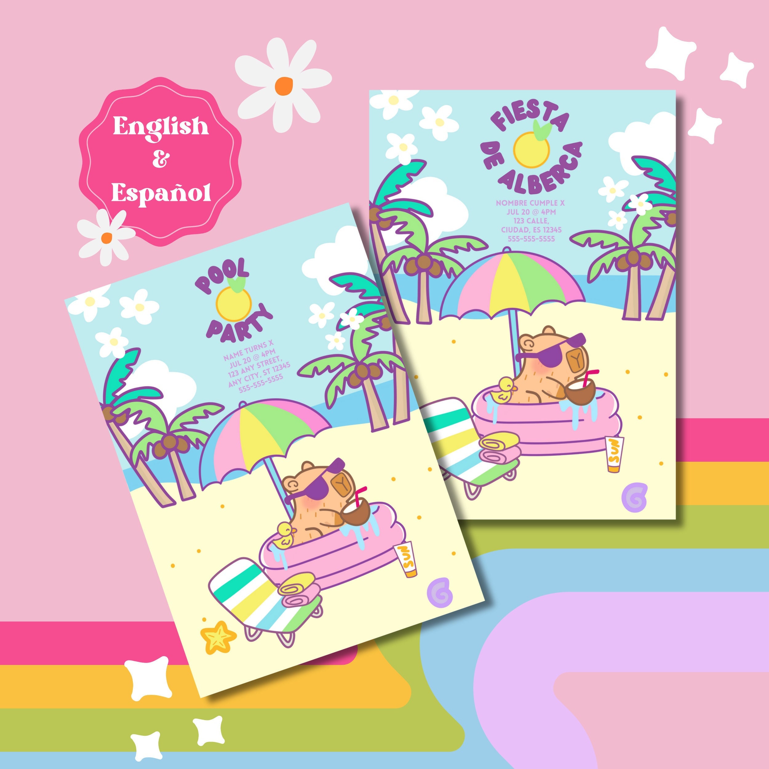 Editable Capybara Summer Pool Party Birthday Invitation – Printable ...