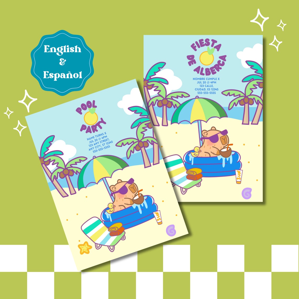 Capybara Pool Party Birthday Invitation: Editable Template in English ...
