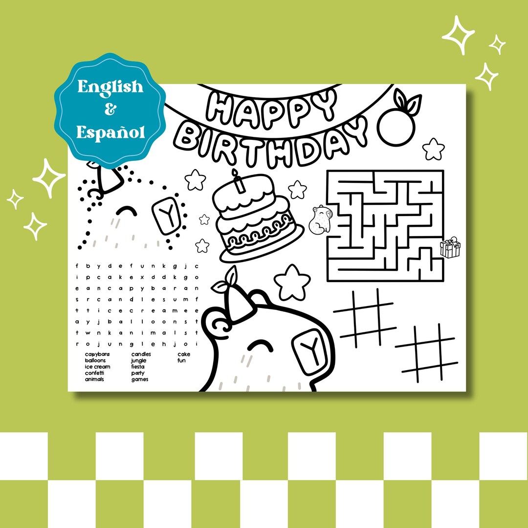 Cute Capybara Birthday Party Coloring Sheet – Capy Printable Activity ...