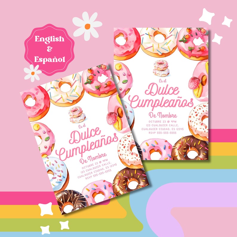 Editable Donut Sweet Birthday Party Invitation – Cute Pink Sprinkle ...