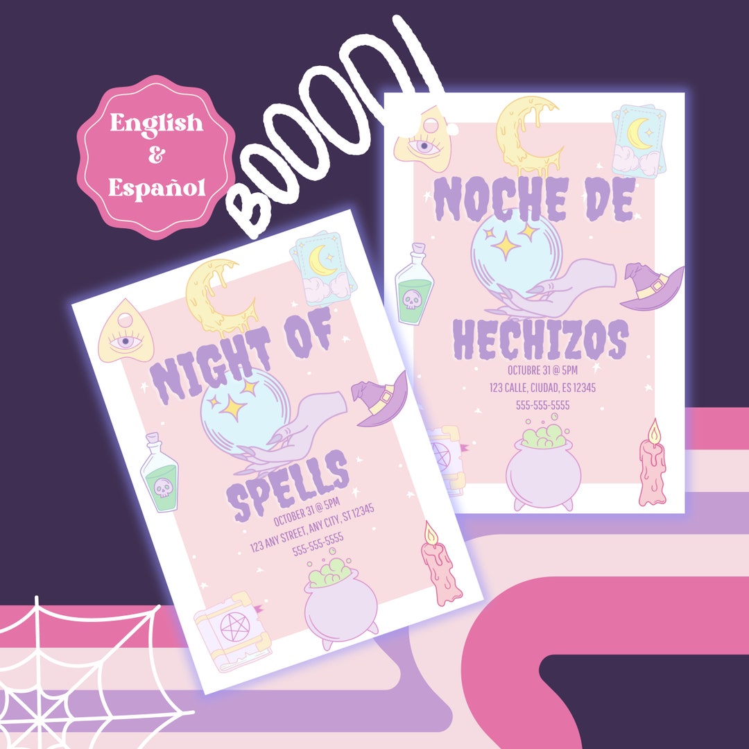 Editable Cute Fortune Teller Halloween Pastel Birthday Invitation ...