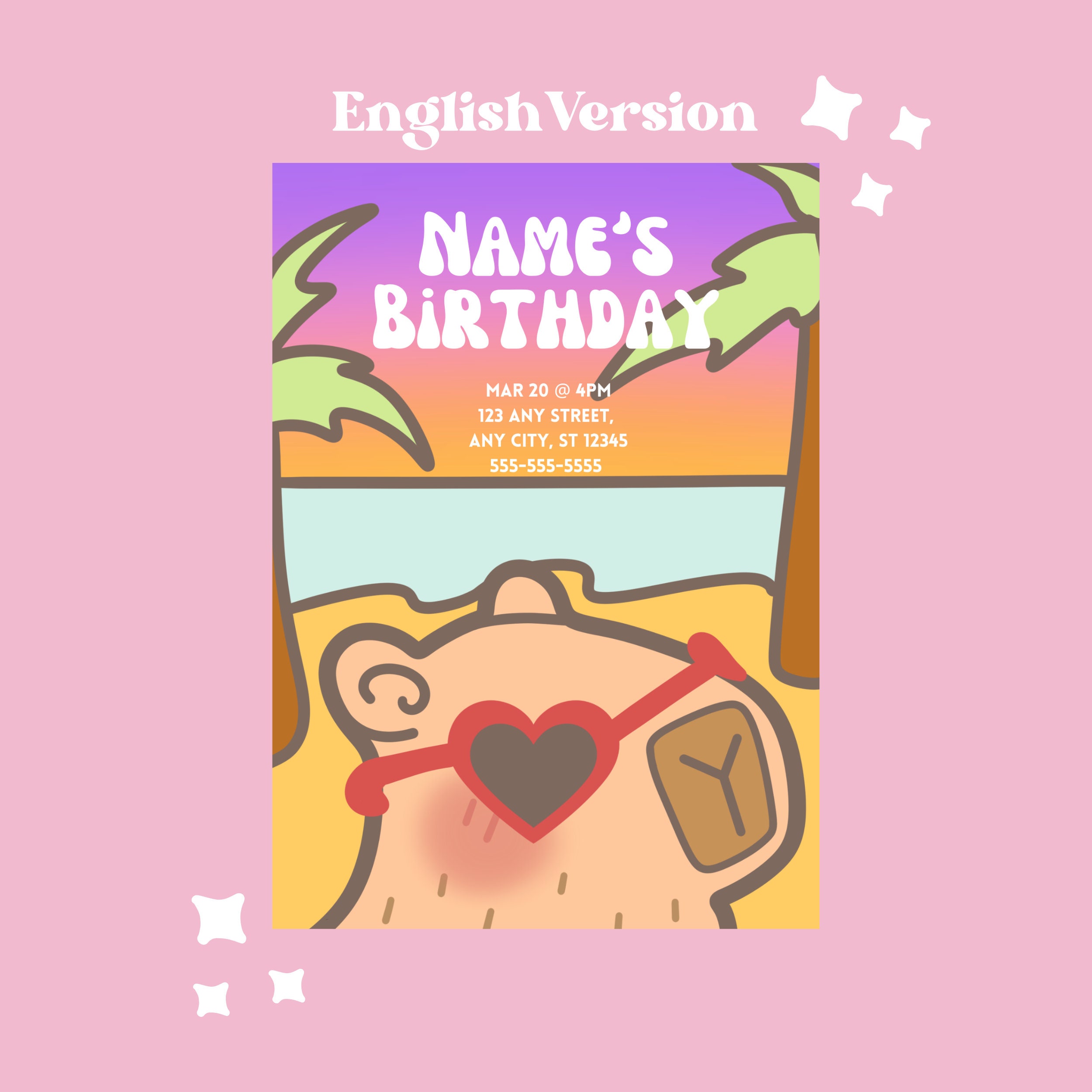 Editable Beach Capybara Birthday Party Invitation – Capy Printable ...
